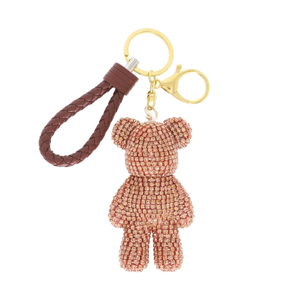 KCY12752 BK MEDIUM - JEWELED CRYSTAL PAVE TEDDY BEAR KEYCHAIN - Keychains