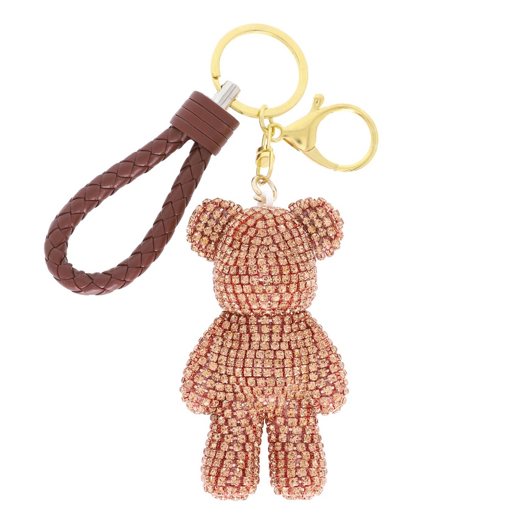 KCY12753 BRN LARGE- JEWELED CRYSTAL PAVE TEDDY BEAR KEYCHAIN - Keychains