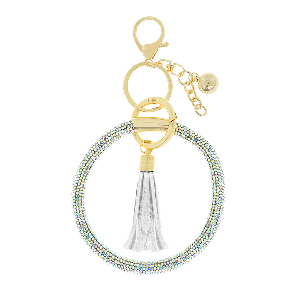 KCY1515 BK CRYSTAL RHINESTONE KEYCHAIN WITH WRISTLET & KEYRING - Keychains