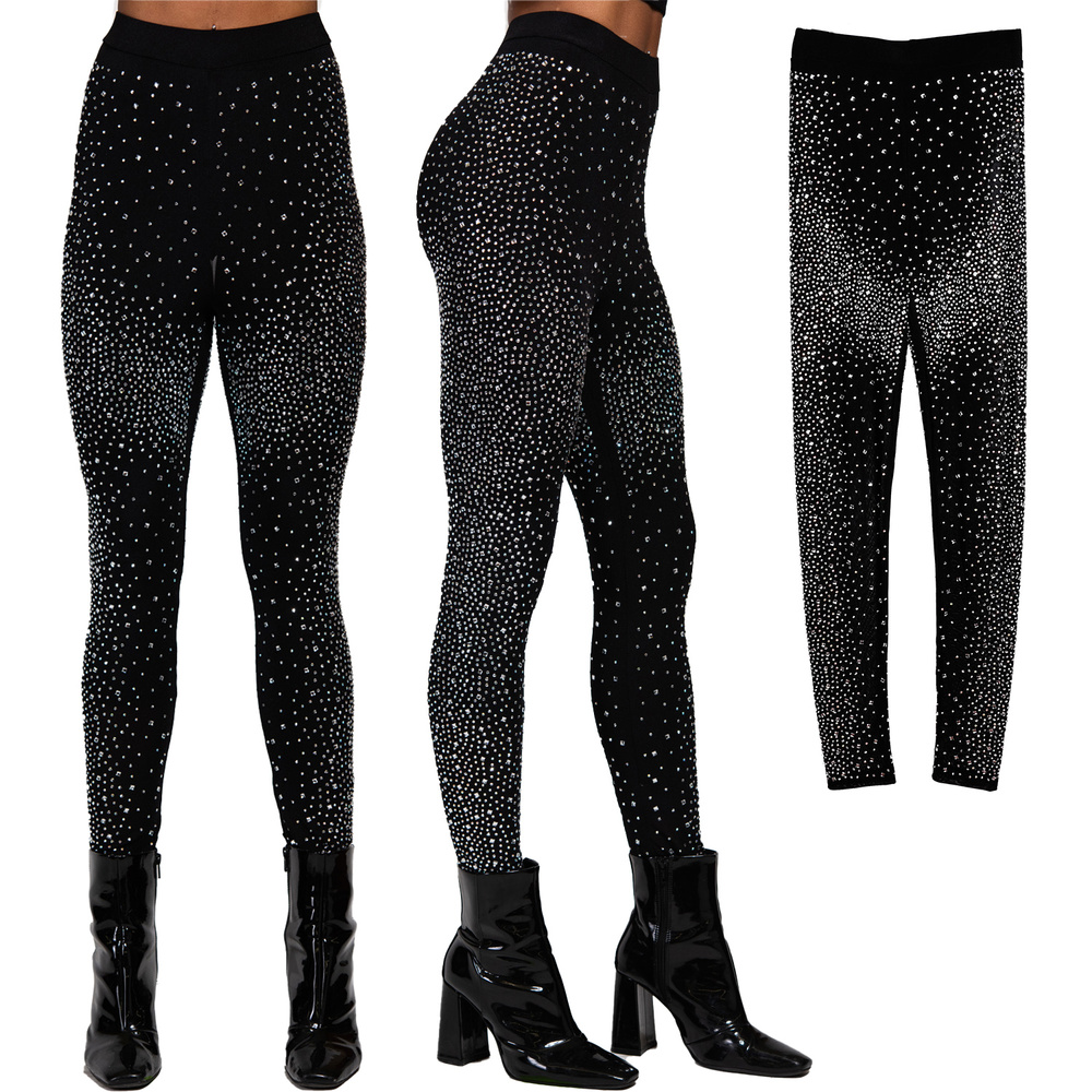 LGG1308 BK WOMEN'S CRYSTAL STUDDED HIGH WAISTED LEGGINGS - Bling Bling ...