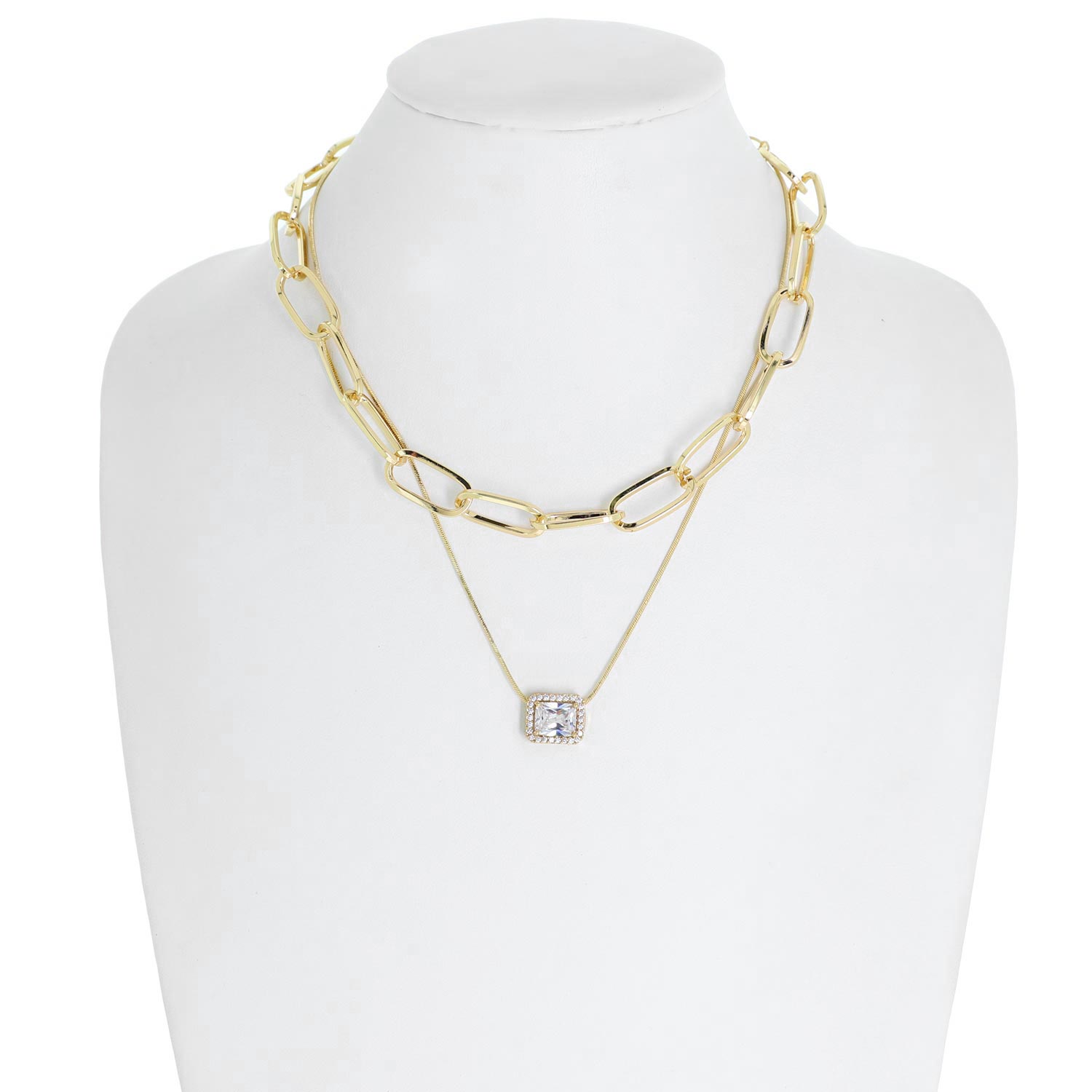 N12128 GD 2-ROW MULTI STRAND BEZEL SET SOLITAIRE ADJUSTABLE PAPERCLIP ...