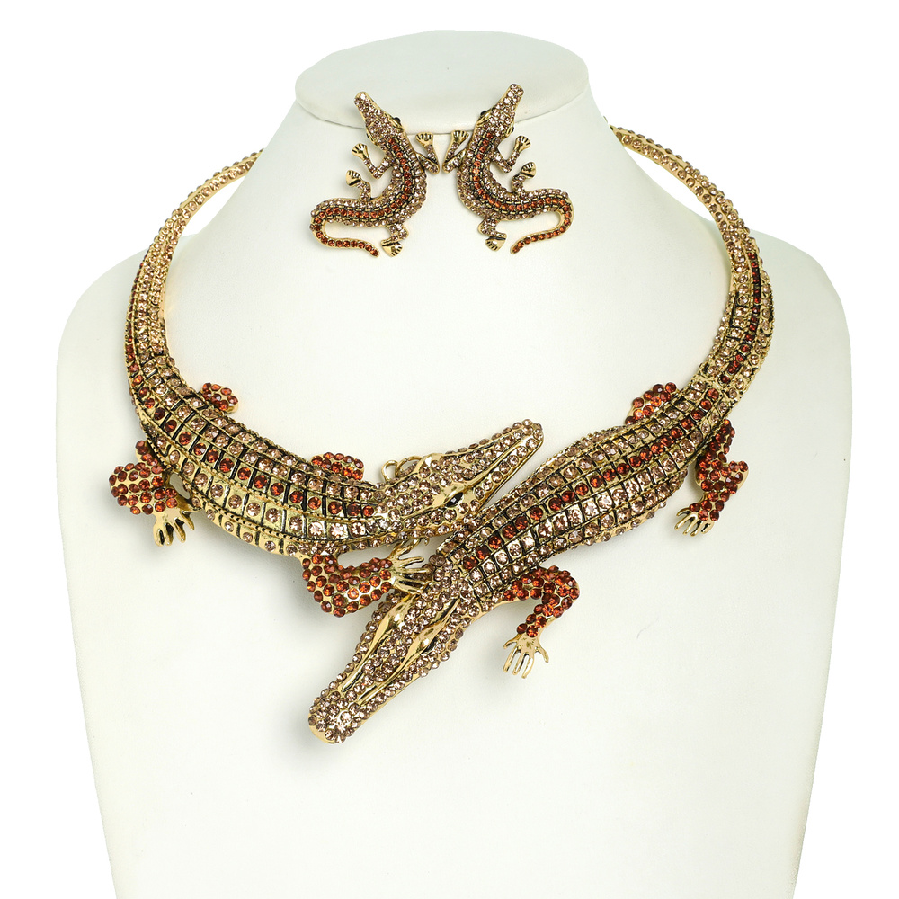N13532 LCT RHINESTONE PAVE DOUBLE ALLIGATOR NECKLACE SET - Fashion