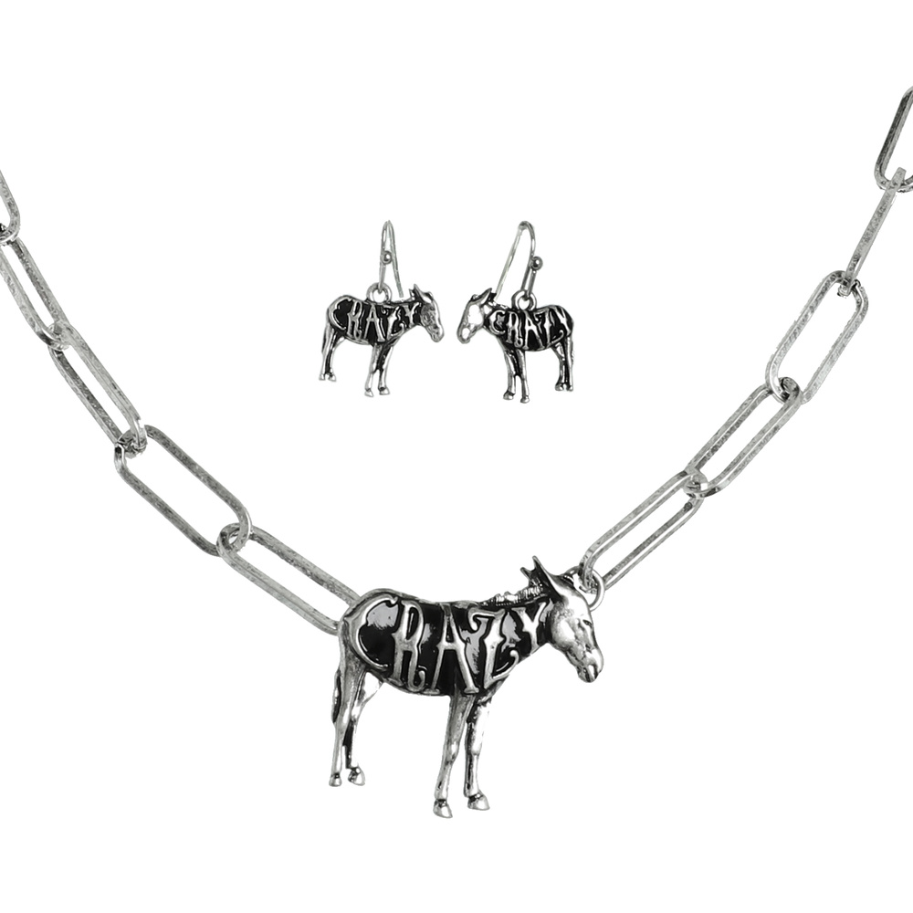 N14329 SB WESTERN DONKEY NECKLACE EARRING SET - Fashion