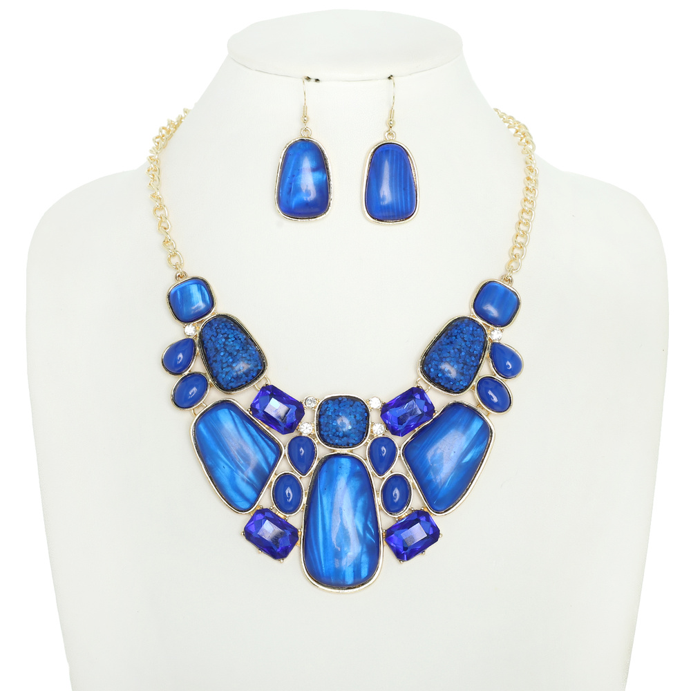 N14622 GROBL ASSORTED AGATE CRYSTAL GEMSTONE BIB NECKLACE SET - Fashion