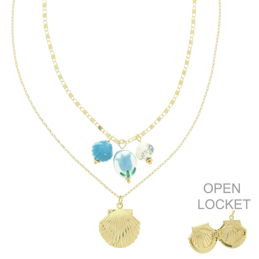 N17164 LBL SEASHELL THEMED LOCKET NECKLACE - Fashion