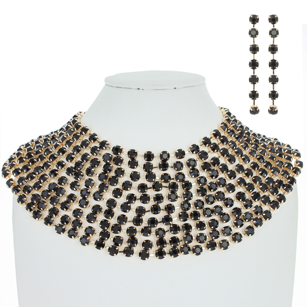 N4020 JET RHINESTONE COLLAR NECKLACE SET