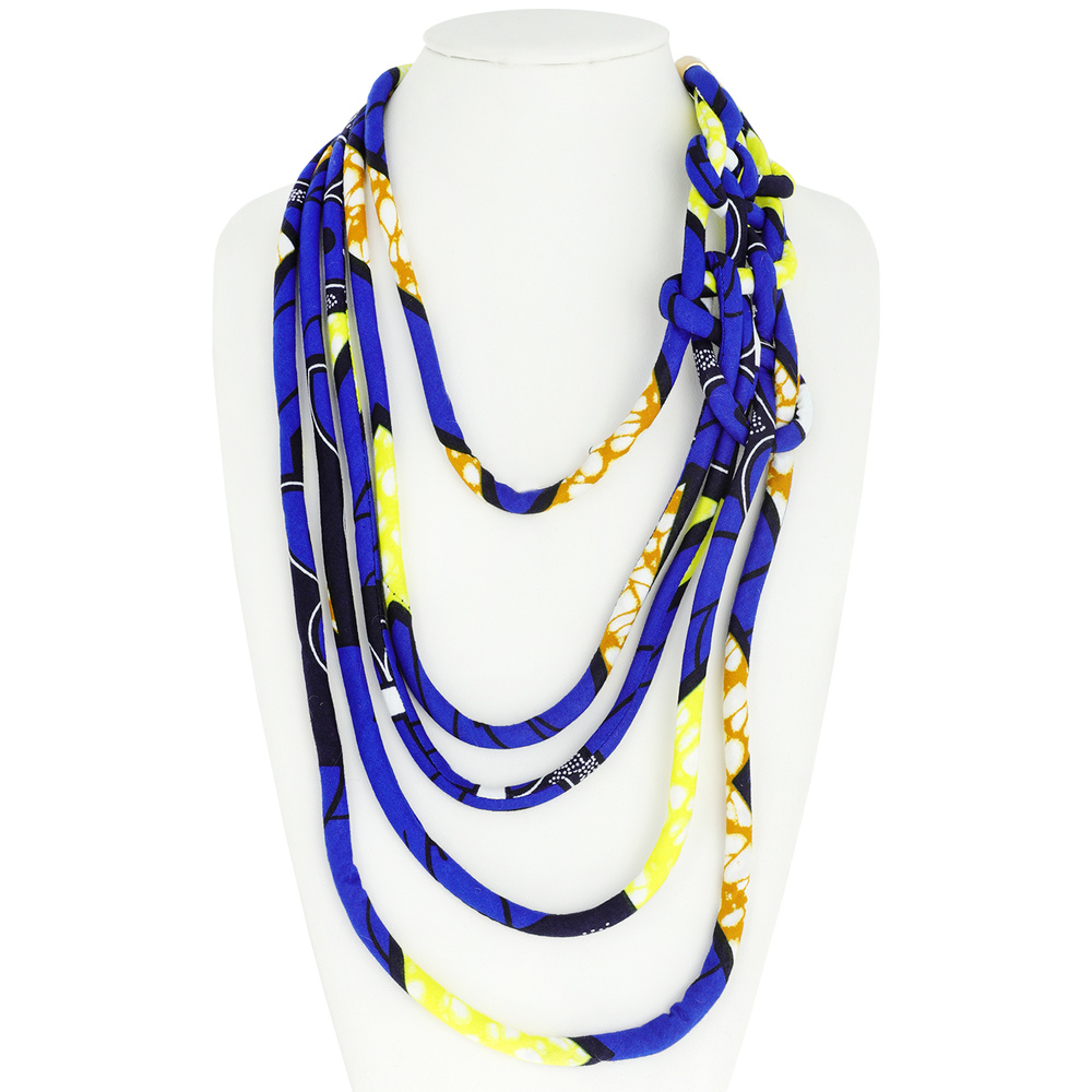 N4612 BL AFRICAN PRINT FABRIC ROPE NECKLACE - Fashion