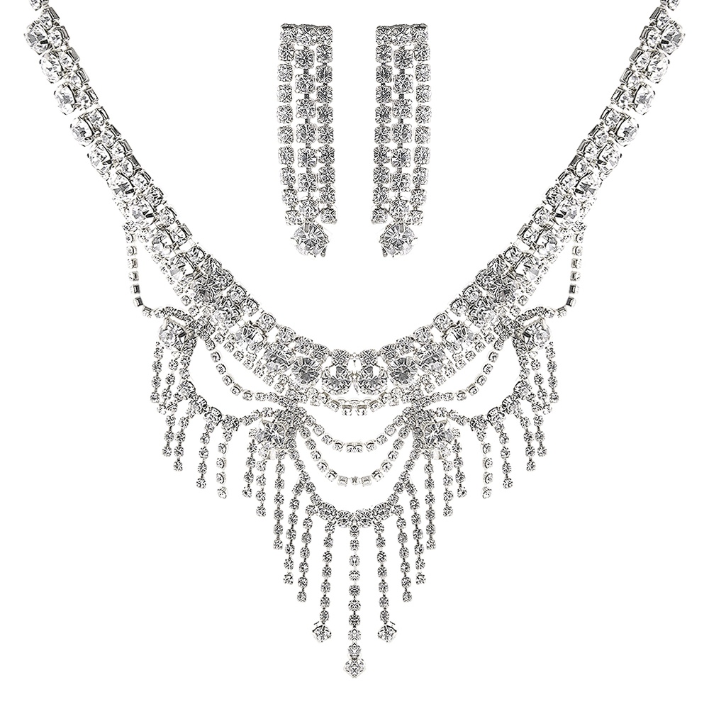 N6668 CRS CRYSTAL RHINESTONE FRINGE NECKLACE AND EARRINGS SET