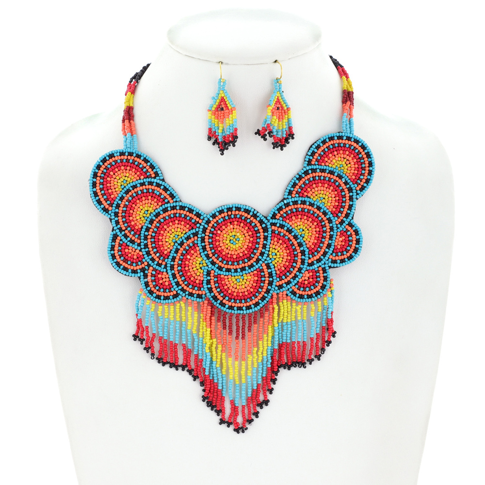 N8184 MT1 NATIVE AMERICAN STYLE MULTICOLOR SEED BEAD TASSEL BIB ...