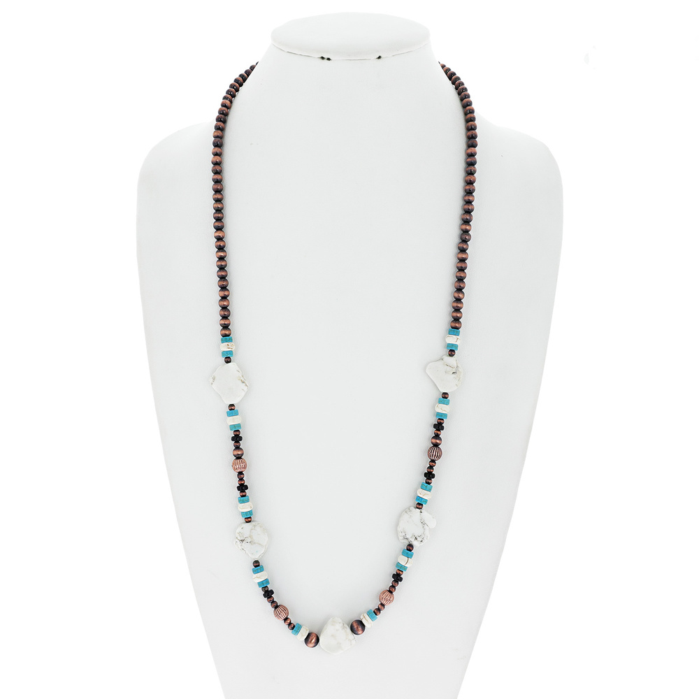 N8966 CBWHT WESTERN NAVAJO PEARL TURQUOISE SLAB BEADED LONG NECKLACE ...