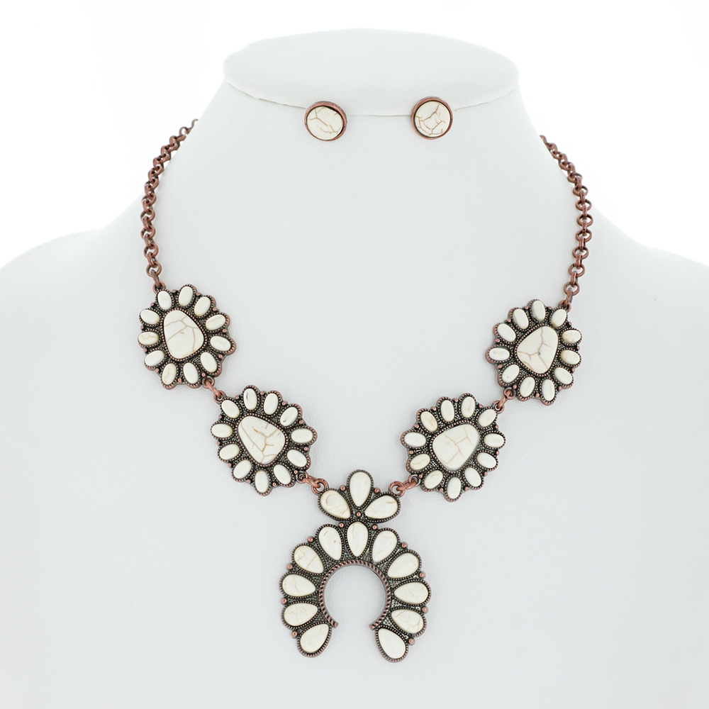 N9795 CBWT WESTERN SEMI STONE TURQUOISE SQUASH BLOSSOM ADJUSTABLE ...