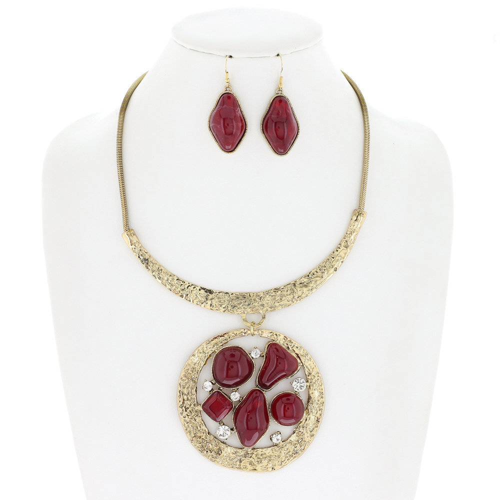 N9906 AGRD HAMMERED METAL BOHEMIAN OPEN CIRCLE SYNTHETIC NATURAL STONE ...