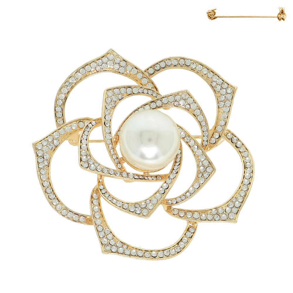P13548 GCP VINTAGE CRYSTAL ROSE OUTLINE BROOCH PIN - Flower