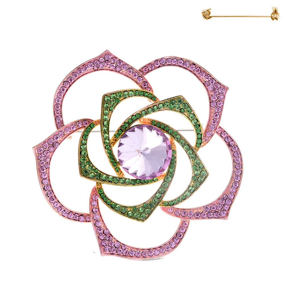 P13548 PNG VINTAGE CRYSTAL ROSE OUTLINE BROOCH PIN - Flower