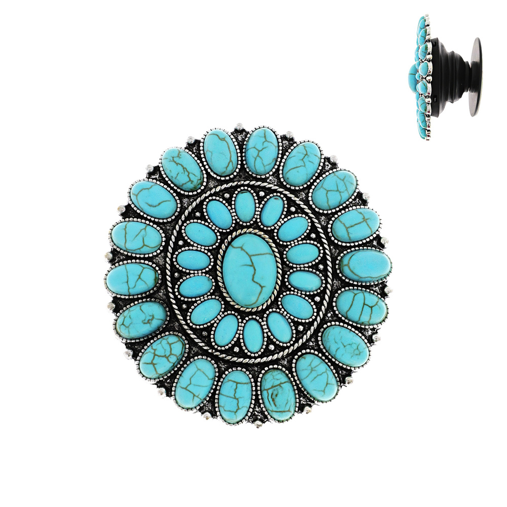 PH11235 SBTQ TURQUOISE SEMI STONE OVAL SQUASH BLOSSOM POP SOCKET PHONE ...