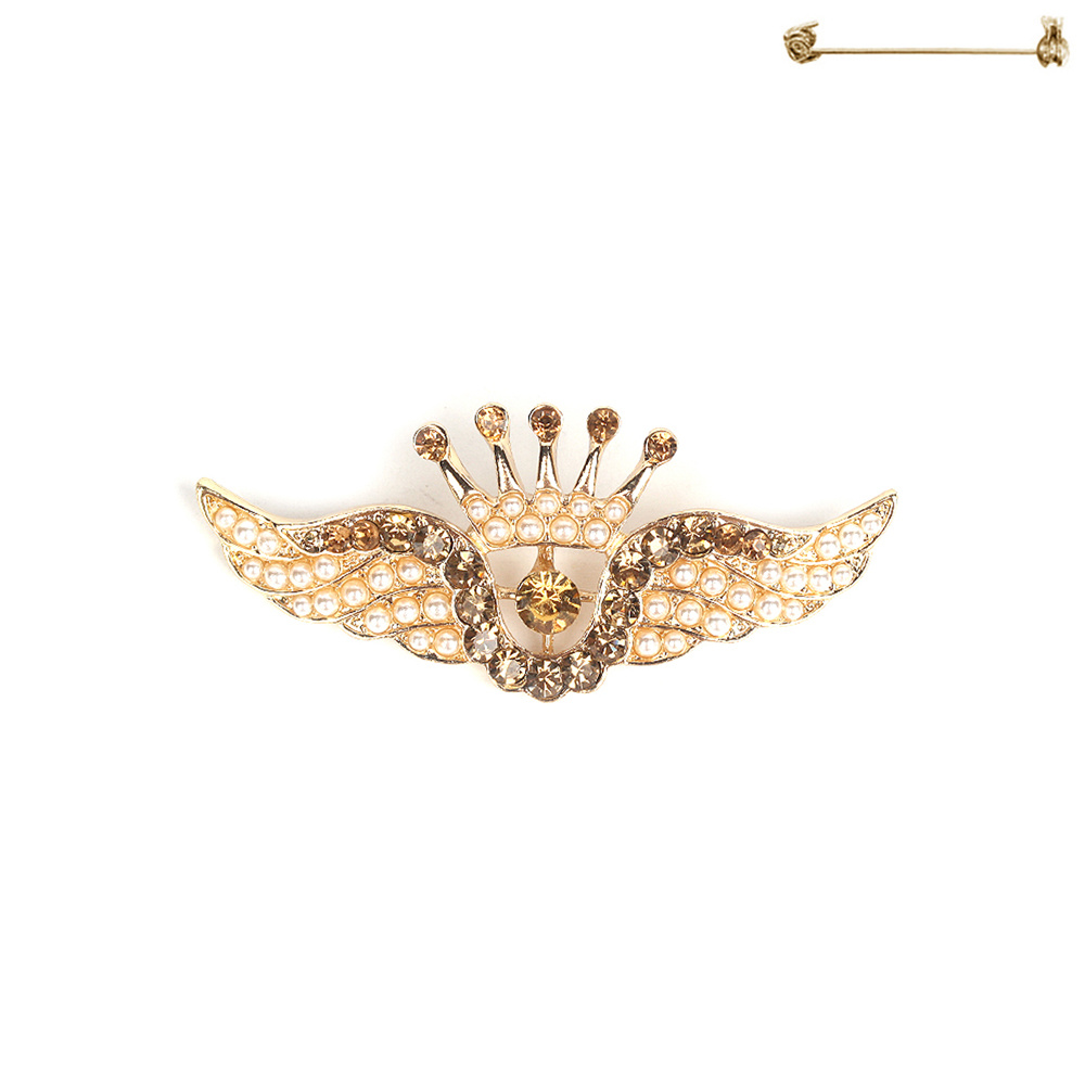PQ464 GCR GOLD ELEGANT ANGEL WINGS & CROWN BROOCH W/ STONES & PEARLS ...
