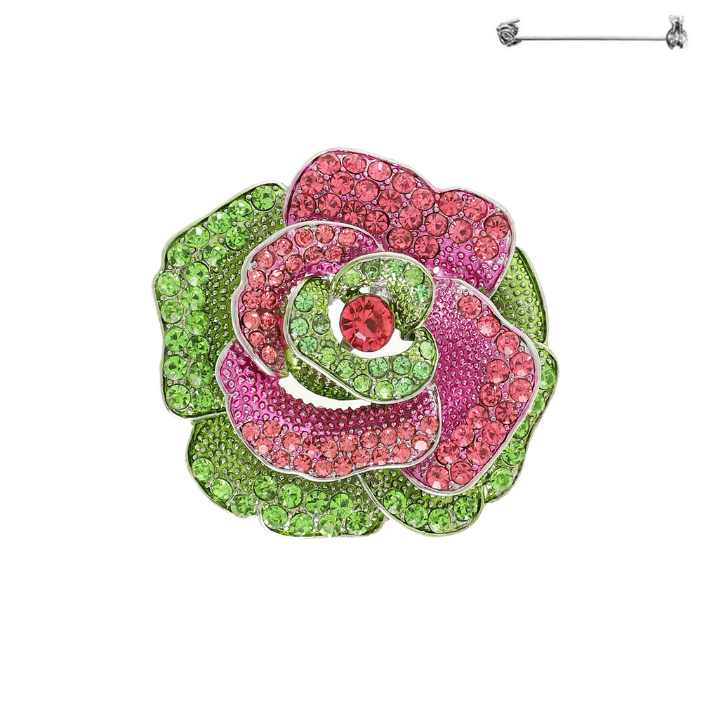 PQ76 RPL ROSE GEM STONE PIN BROOCHES - Flower