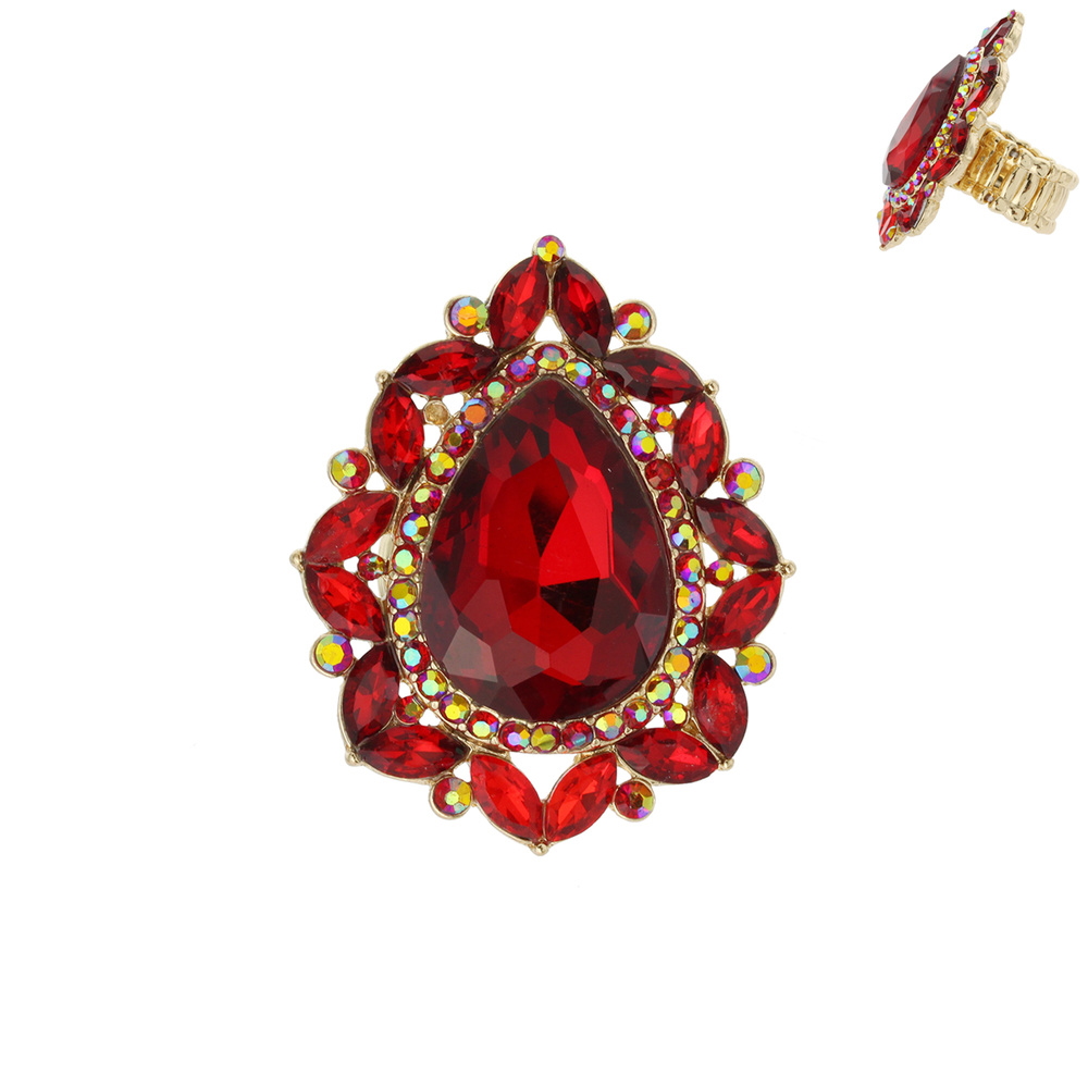 RL039 GRD RHINESTONE TEARDROP STRETCH RING - Rings