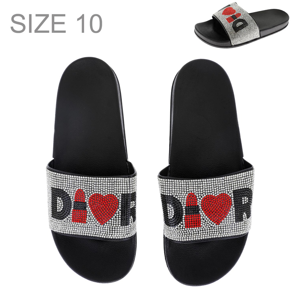 SL11676 -10 LIPSTICK AND HEART CRYSTAL RHINESTONE GLAM FOOTBED POOL ...