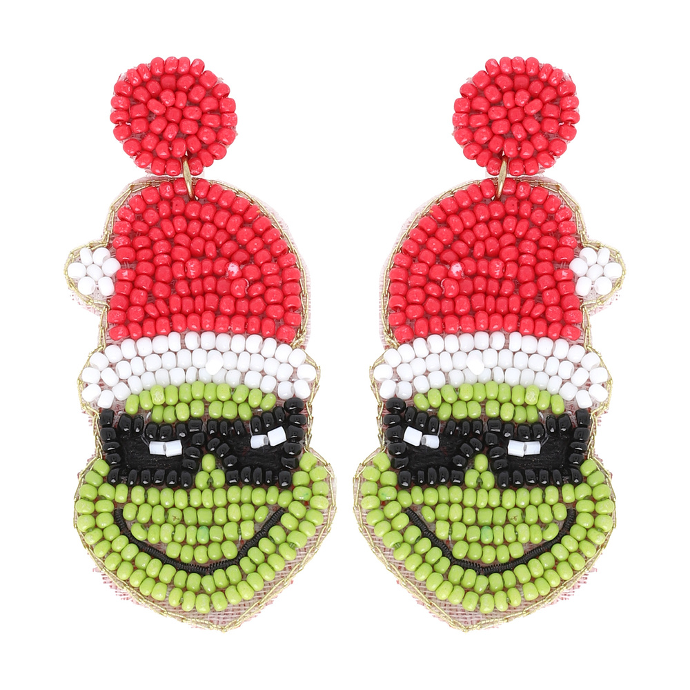 XE12921 GMT SANTA HAT CHRISTMAS GRINCH BEADED EARRINGS - Fashion