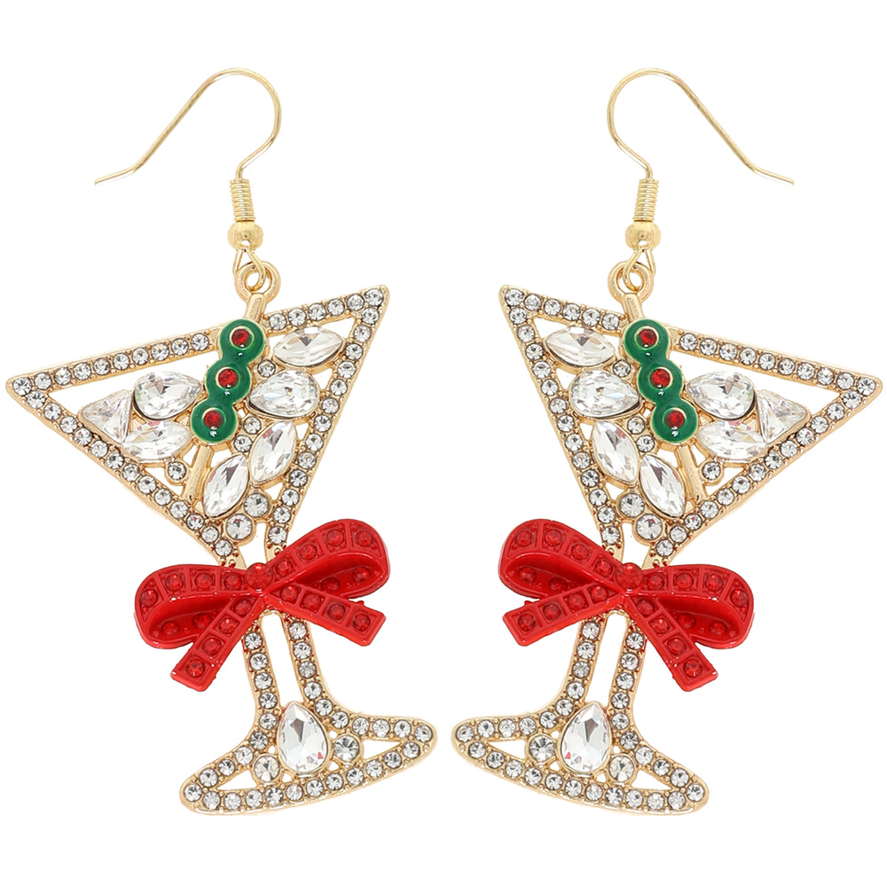 XE13559 GD CHRISTMAS MARTINI CRYSTAL RHINESTONE EARRING - Fashion