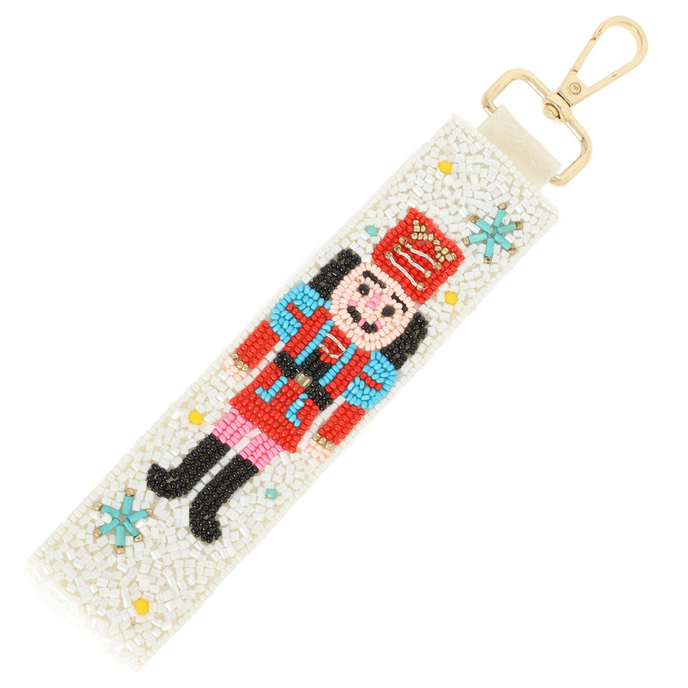 XK16191 WT CHRISTMAS NUTCRACKER SEED BEAD KEY CHAIN - Keychains