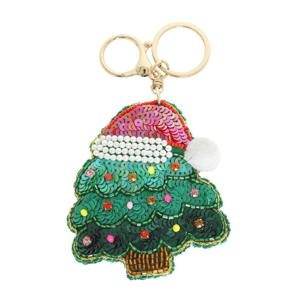 XK16400 GR CHRISTMAS NIGHTCAP TREE BEADED KEYCHAIN - Keychains