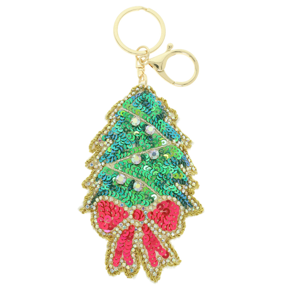 XK18360 GR CHRISTMAS TREE SEED BEADED KEYCHAIN - Keychains