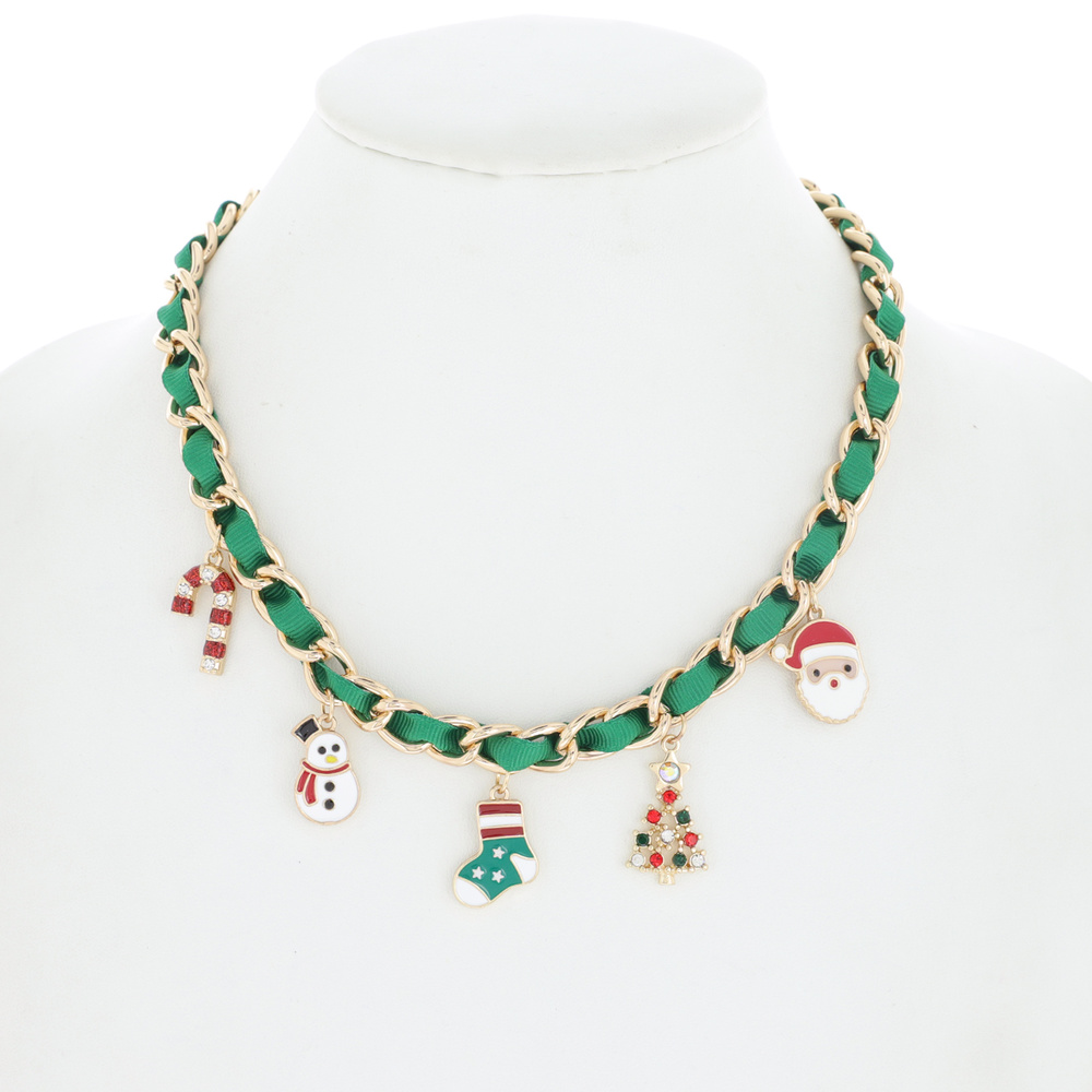 XN9133 RD GINGERBREAD MAN/ SANTA CLAUS -WOVEN CHAIN LINK CHRISTMAS THEMED MULTI CHARM ENAMEL ...